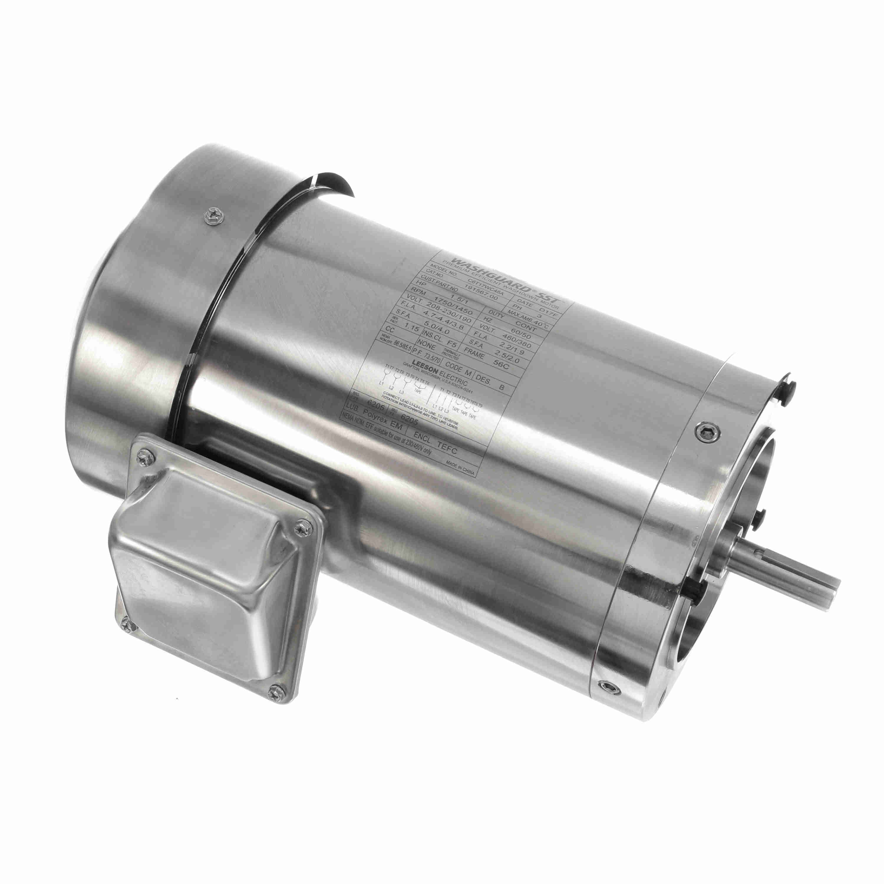LEESON SST Duck™ General Purpose Motor, 1.50 & 1 HP, 3 Ph, 60 & 50 Hz ...