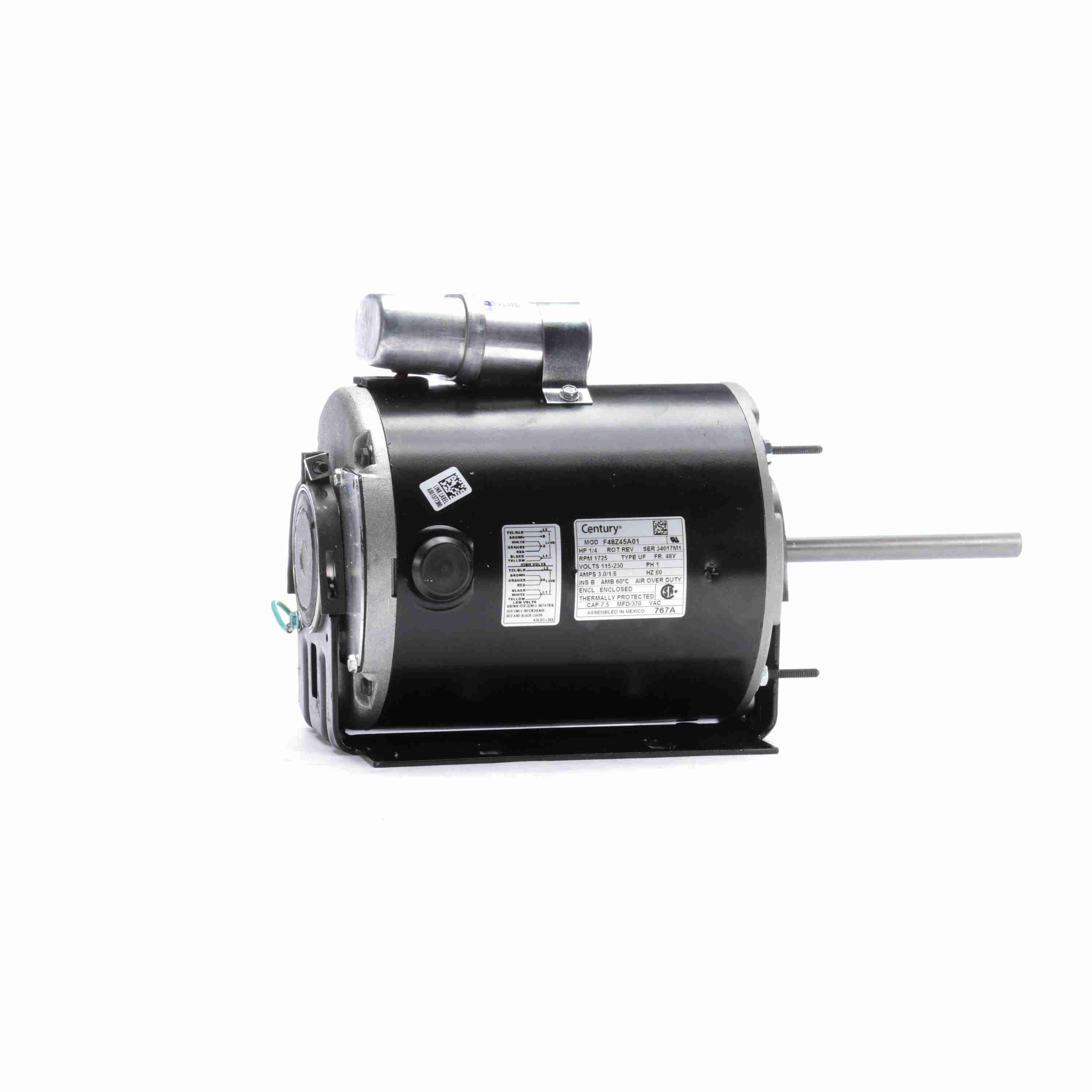 Century Unit Heater Motor, 1/4 HP, 1 Ph, 60 Hz, 115/230 V, 1725 RPM, 1 ...