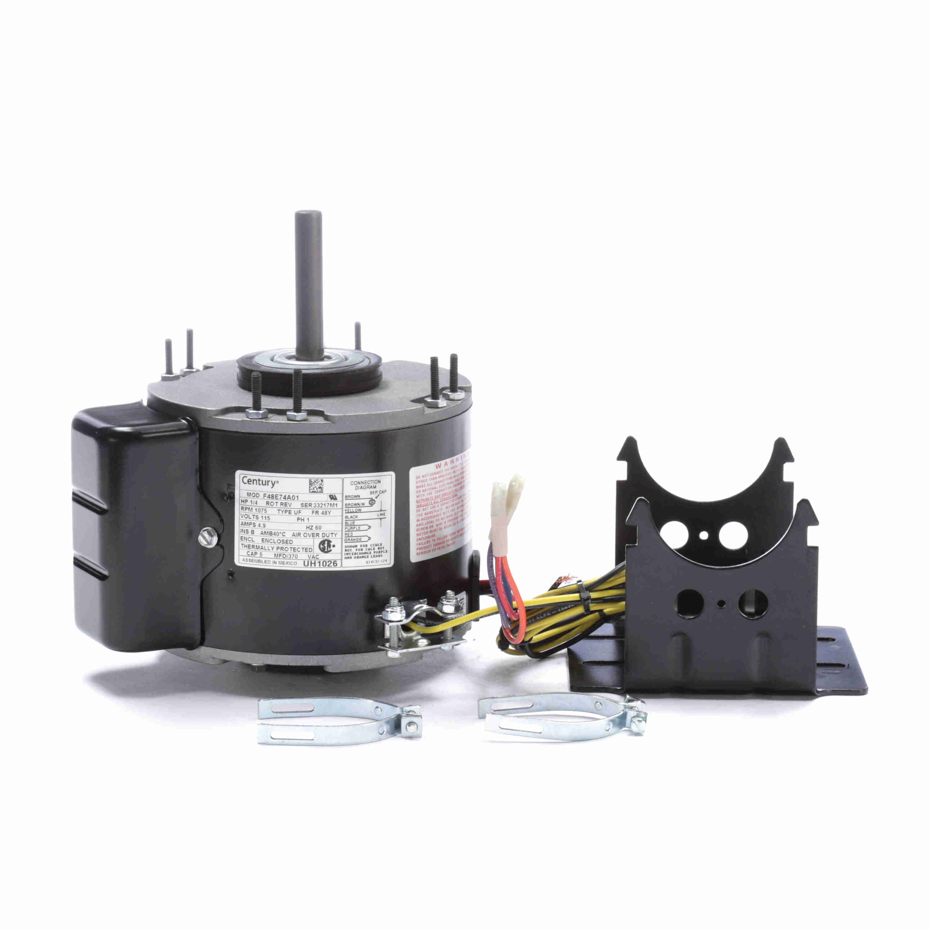 Century Unit Heater Motor, 1/4 HP, 1 Ph, 60 Hz, 115 V, 1075 RPM, 1 ...