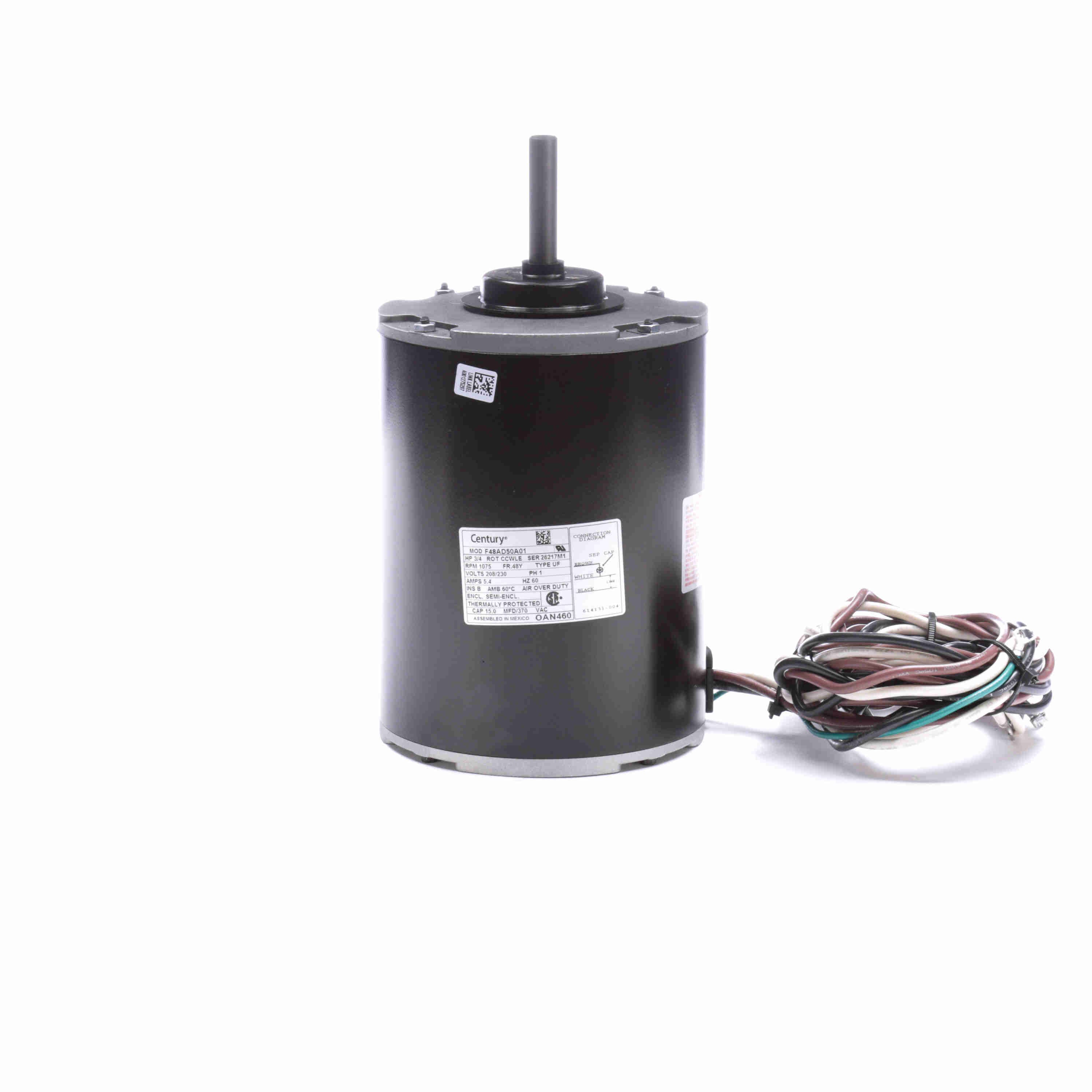 Century OEM Replacement Motor, 3/4 HP, 1 Ph, 60 Hz, 208-230 V, 1075 RPM ...