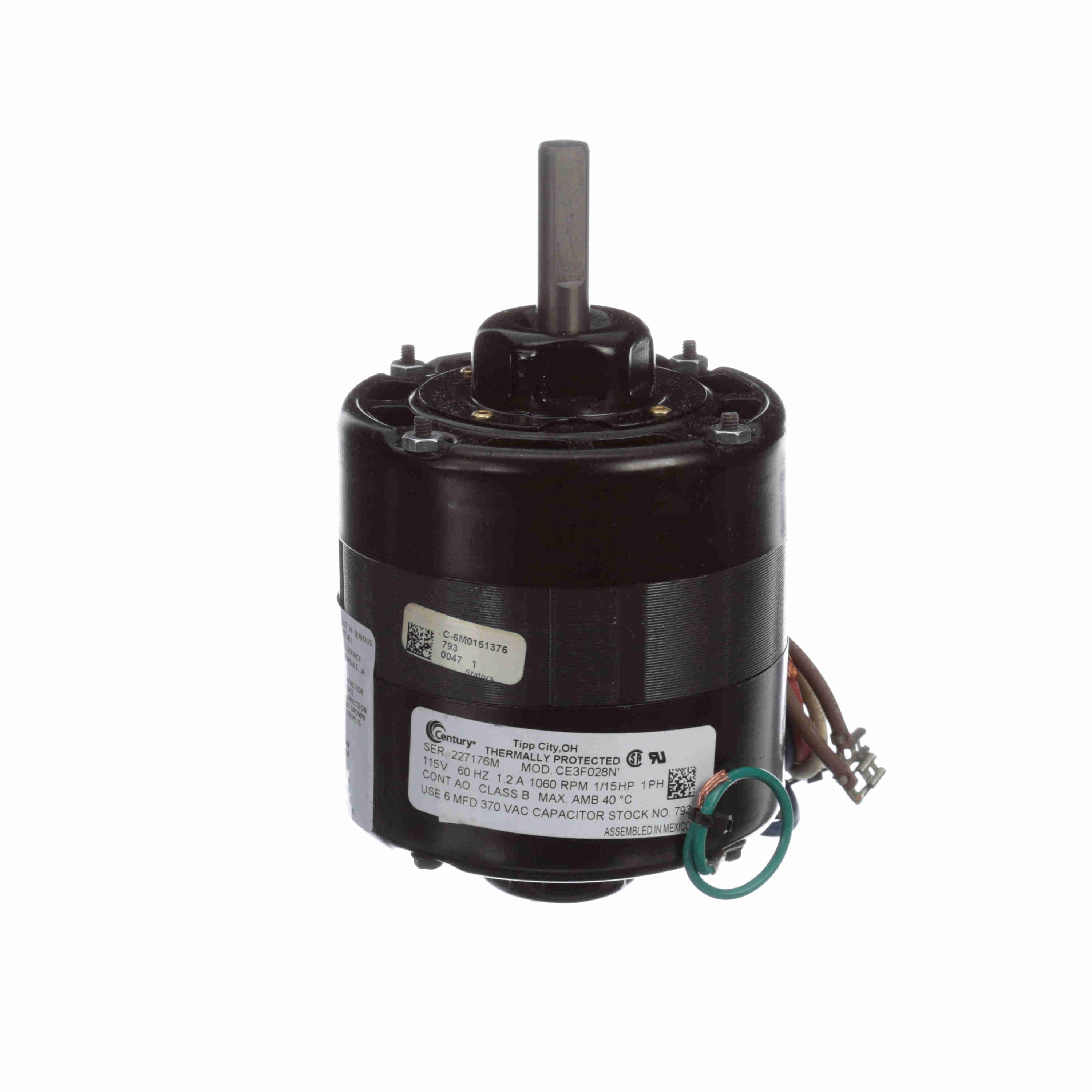 Century Ventilation Motor, 1/15 HP, 1 Ph, 60 Hz, 115 V, 1060 RPM, 3 ...