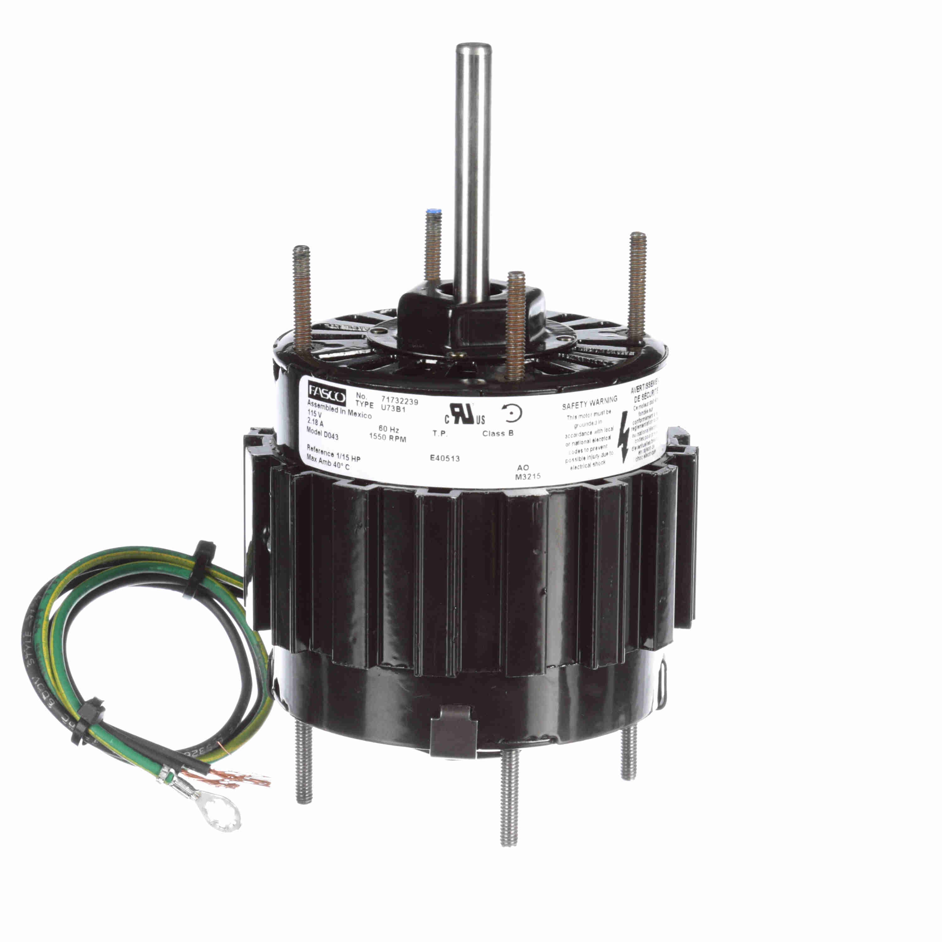 Century Ventilation Motor, 1/15 HP, 1 Ph, 60 Hz, 115 V, 1550 RPM, 1 ...