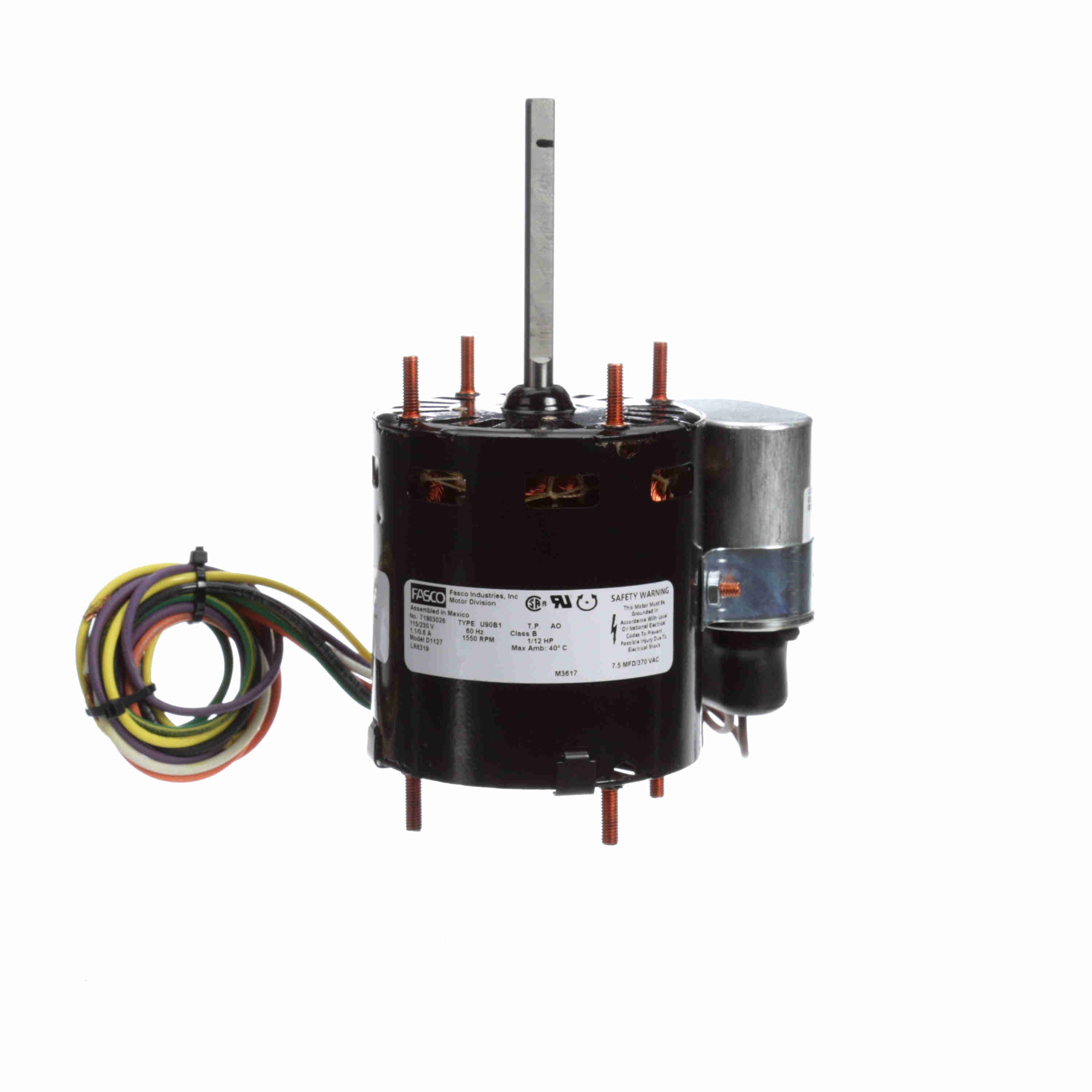 FASCO OEM Replacement Motor, 1/12 HP, 1 Ph, 60 Hz, 115/230 V, 1550 RPM ...