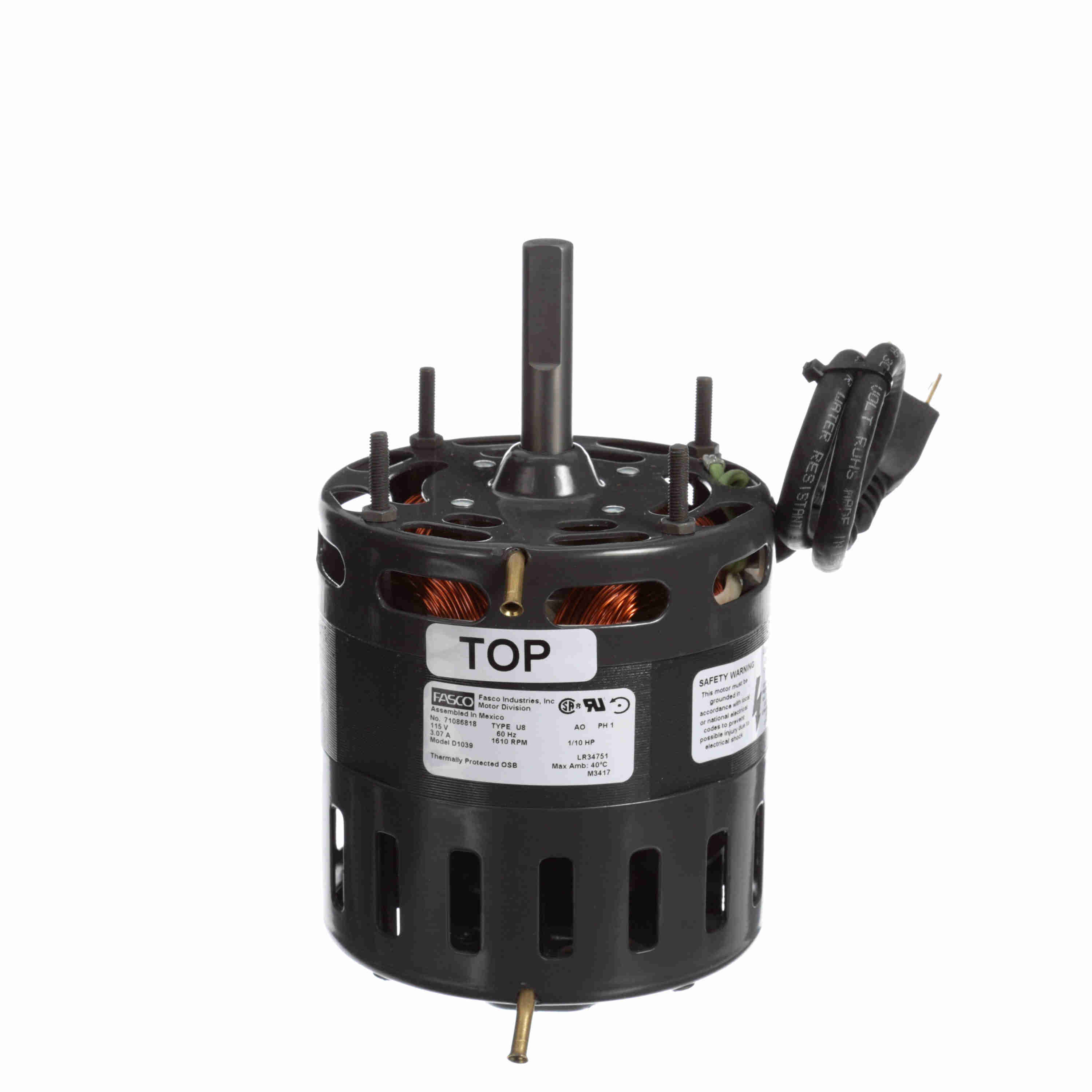FASCO OEM Replacement Motor, 1/10 HP, 1 Ph, 60 Hz, 115 V, 4.4 Frame ...