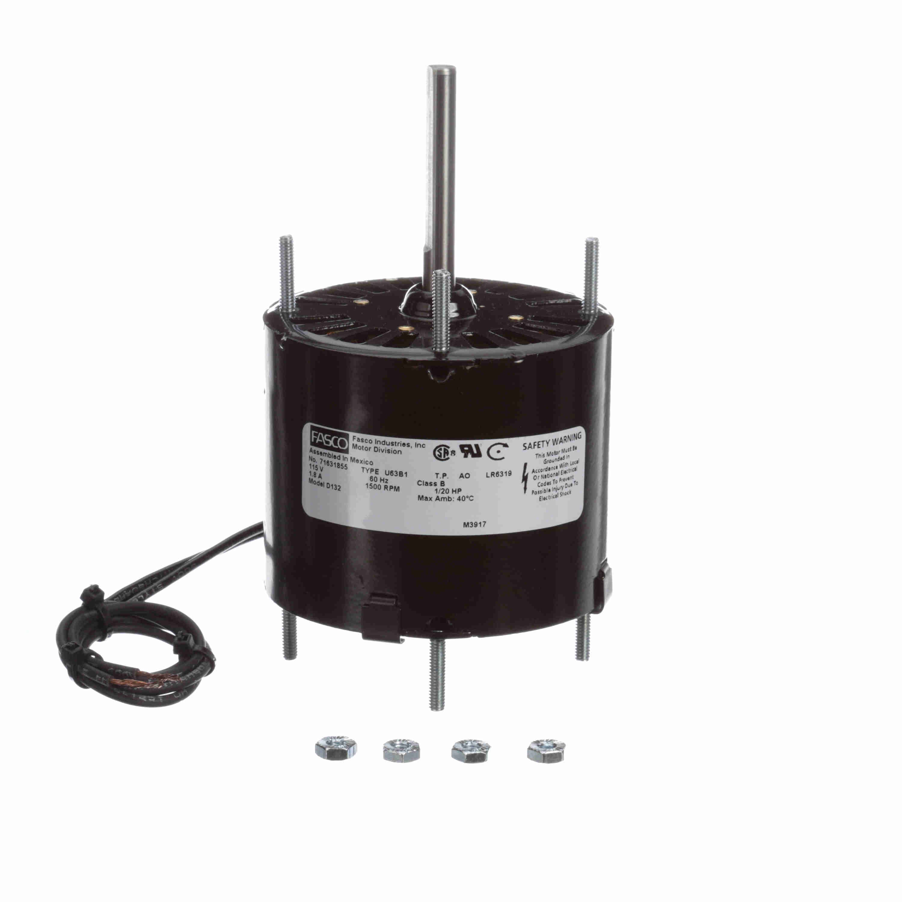 FASCO Fan and Blower Motor, 1/20 HP, 1 Ph, 60 Hz, 115 V, 1500 RPM, 1 ...