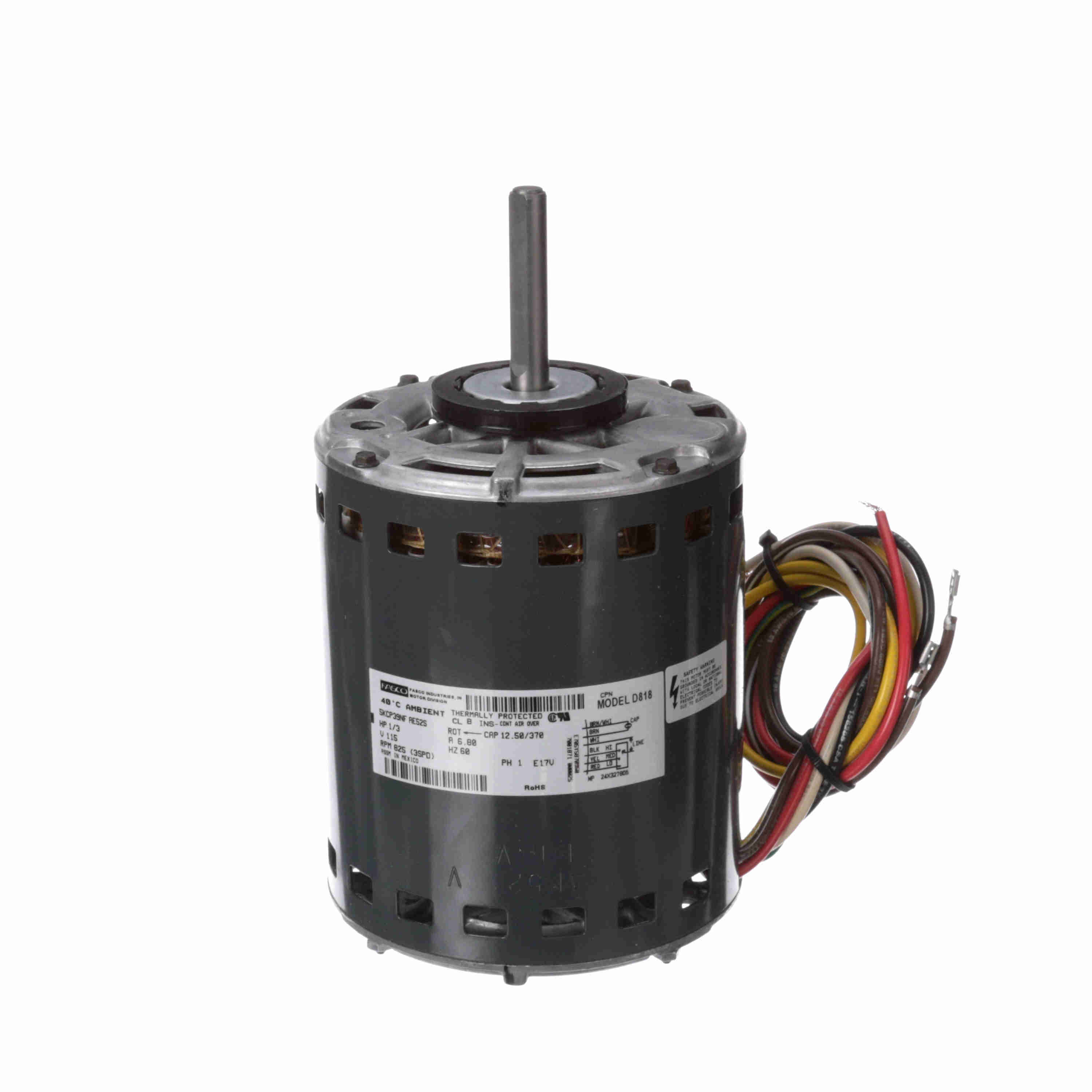 FASCO OEM Replacement Motor, 1/3 HP, 1 Ph, 60 Hz, 115 V, 825 RPM, 3 ...