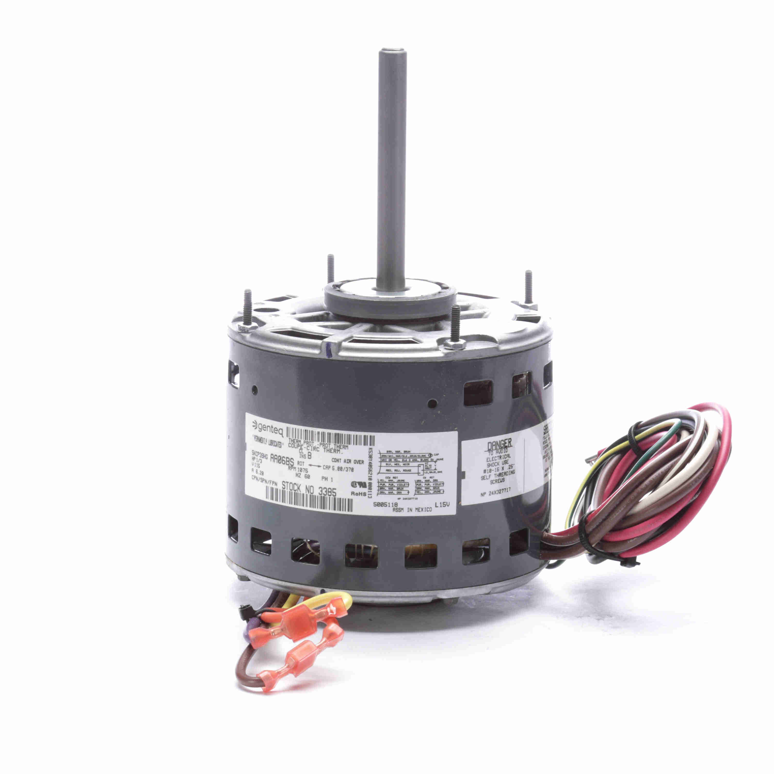 Genteq Fan and Blower Motor, 1/3 HP, 1 Ph, 60 Hz, 115 V, 1075 RPM, 2 ...