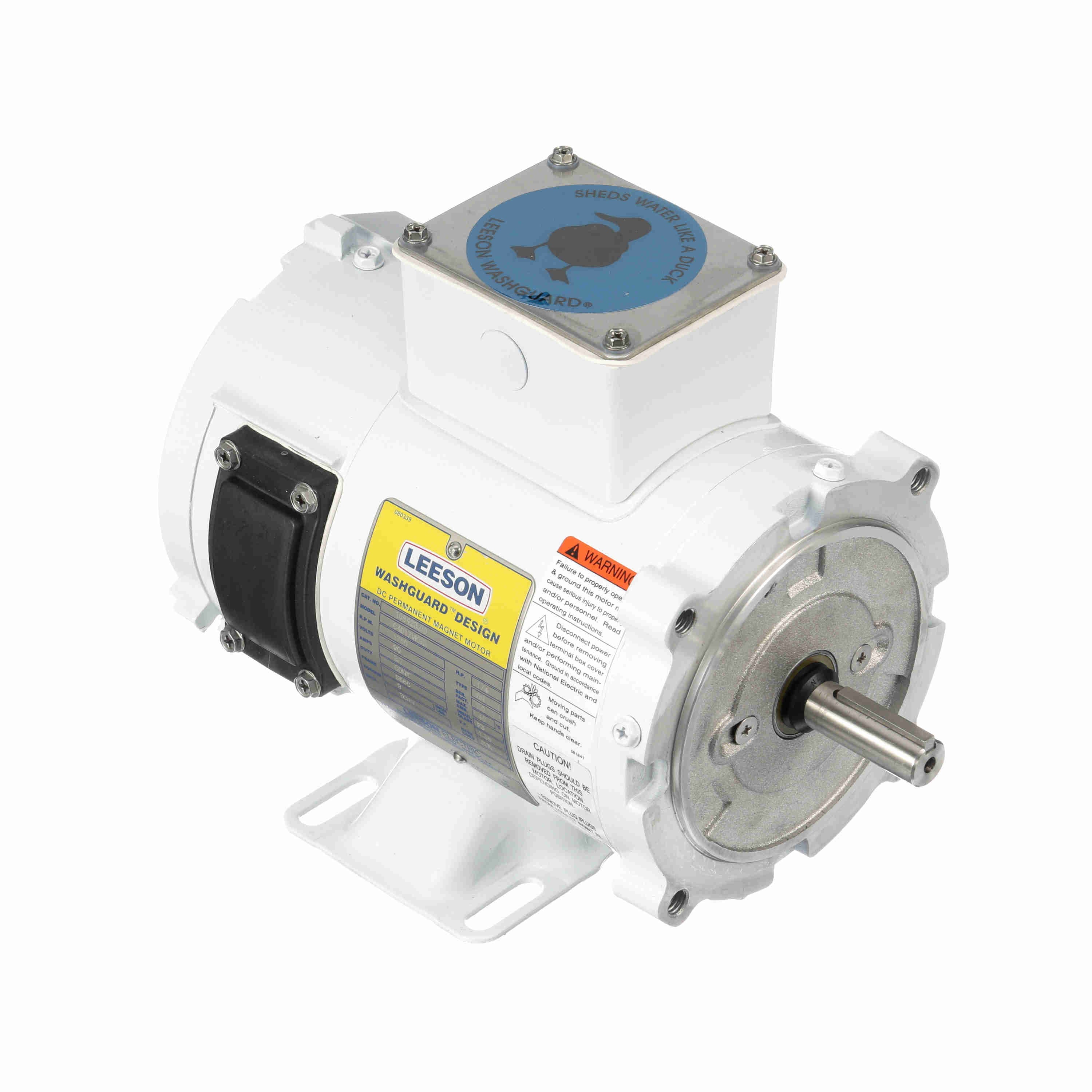LEESON White Duck™ Washdown Motor, 0.25 HP, 90 V, 1750 RPM, S56C Frame ...