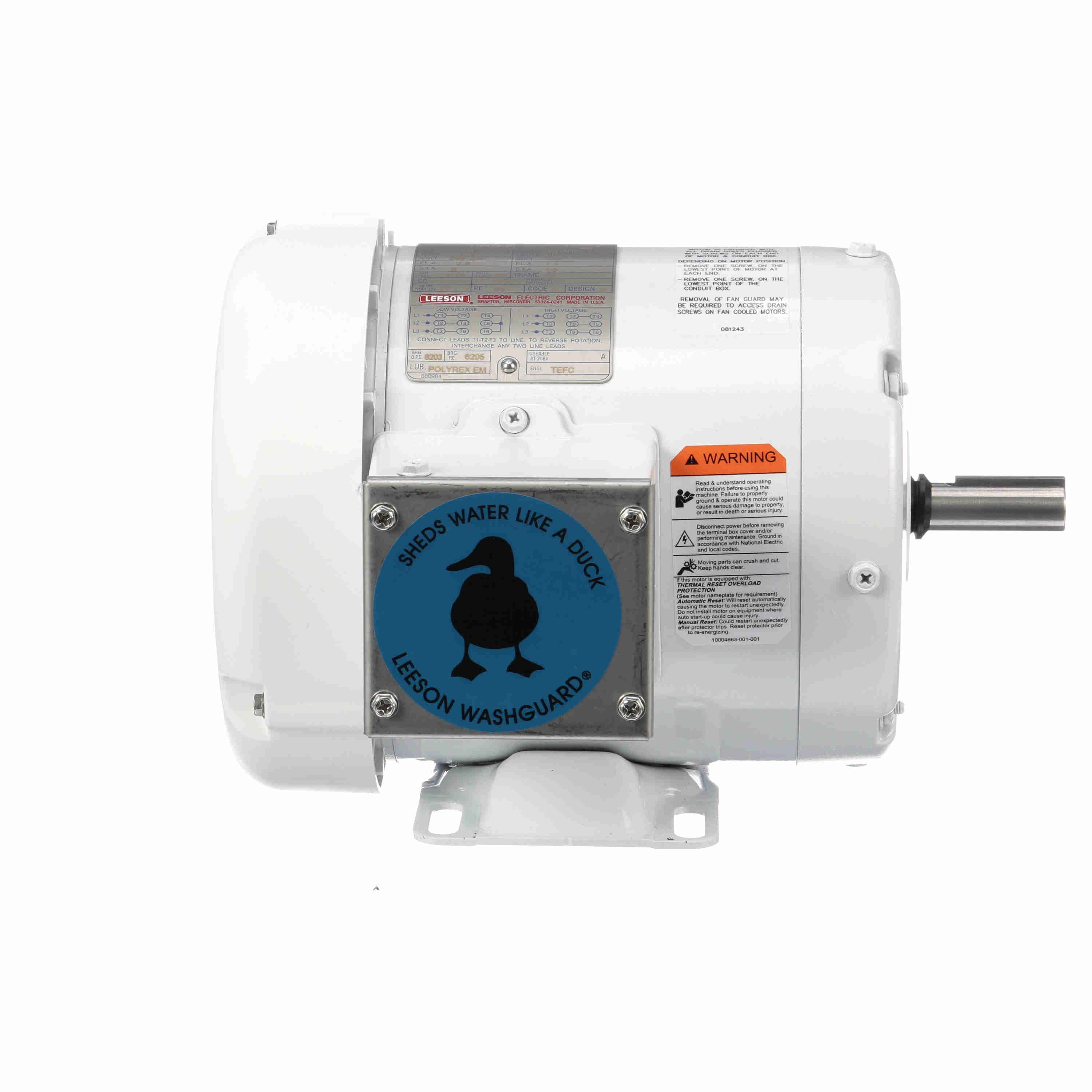 LEESON White Duck™ General Purpose Motor, 0.75 HP, 3 Ph, 60 Hz, 230/460 ...