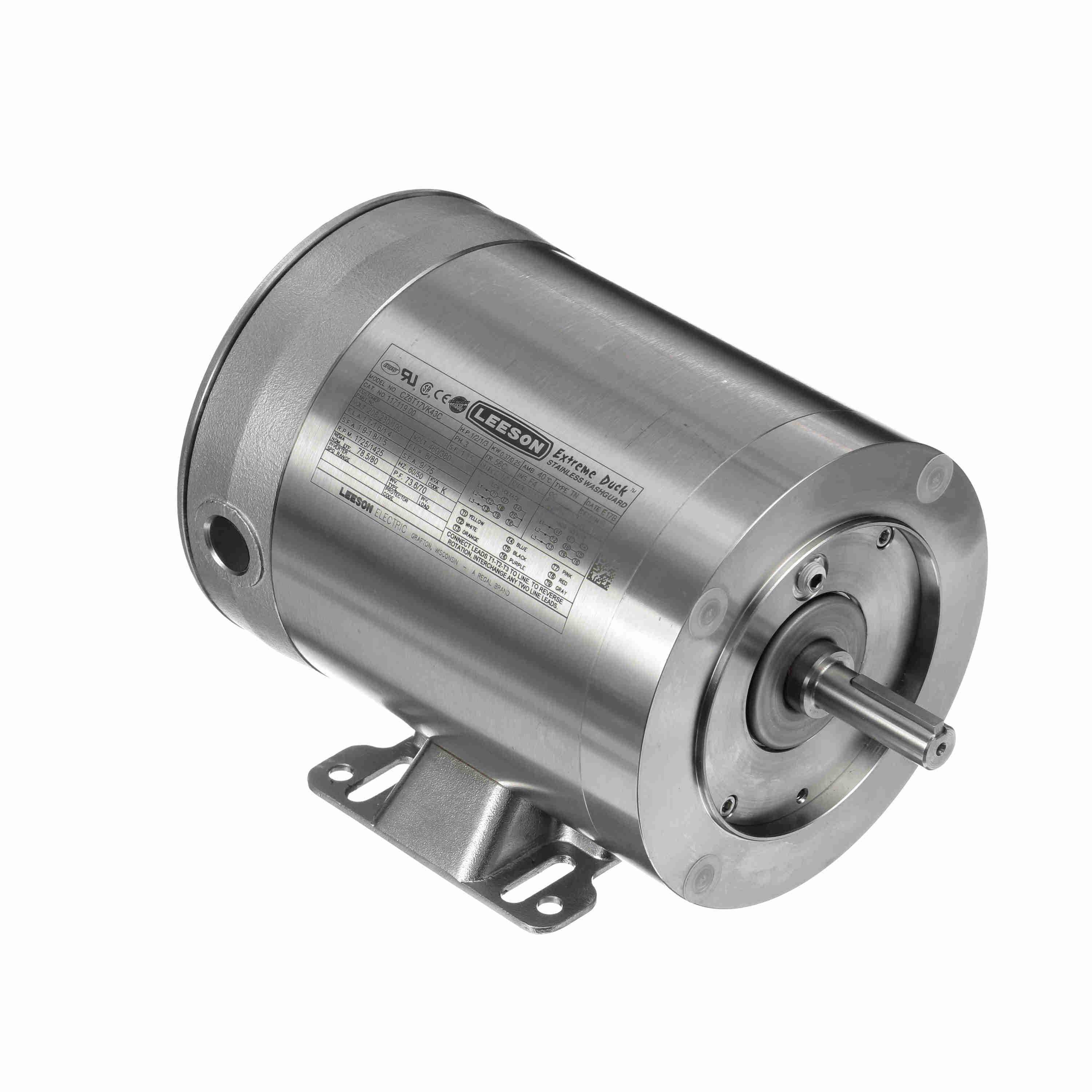 LEESON Extreme Duck® Ultra General Purpose Motor, 0.50 & 0.33 HP, 3 Ph ...