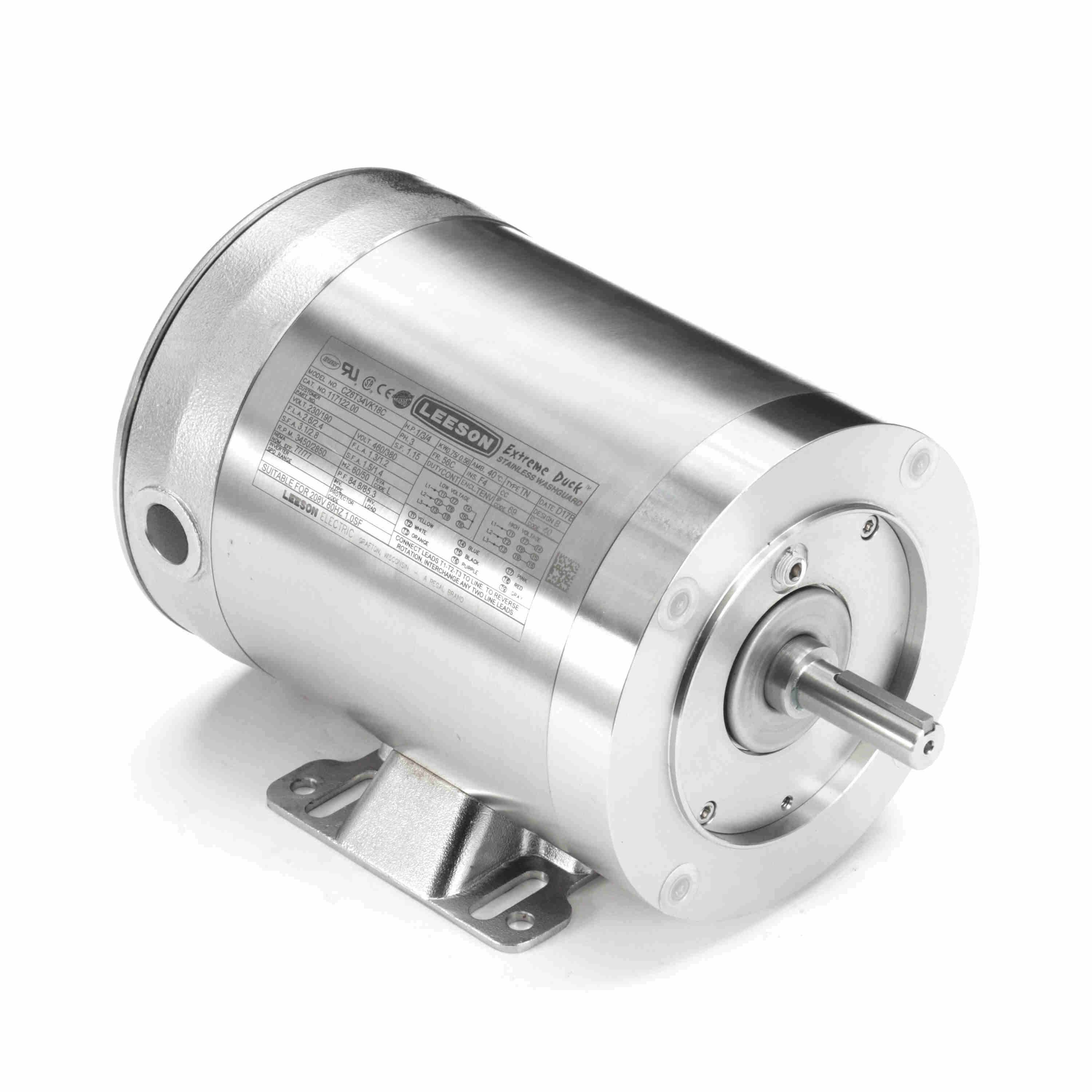 LEESON Extreme Duck® Ultra General Purpose Motor, 1 & 0.75 HP, 3 Ph, 60 ...