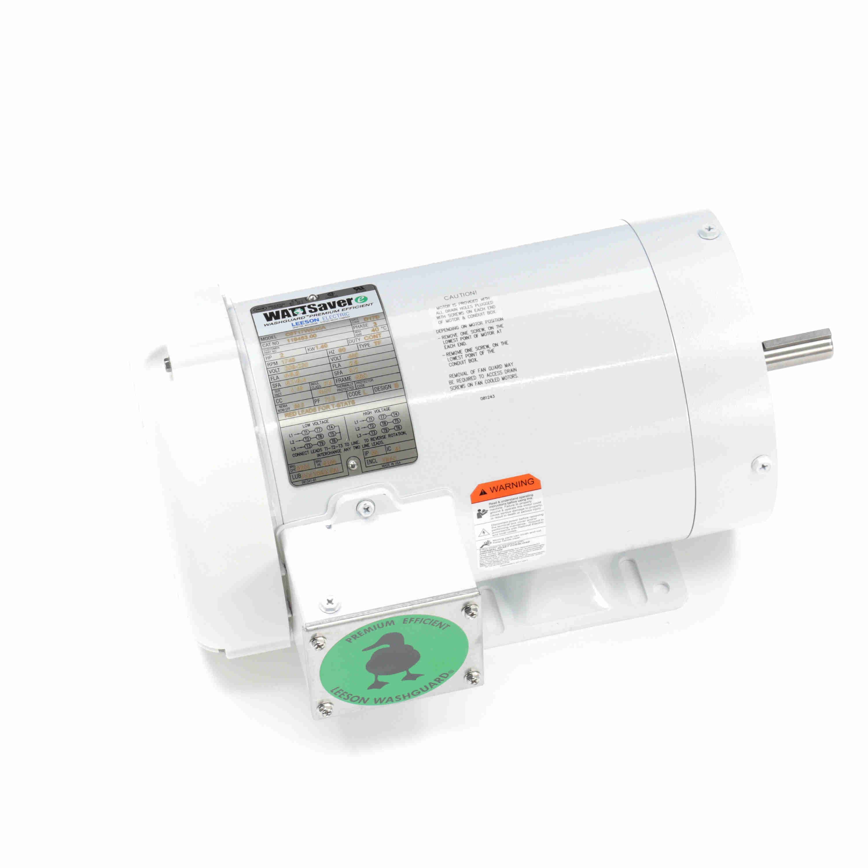 LEESON White Duck™ General Purpose Motor, 2 HP, 3 Ph, 60 Hz, 230/460 V ...