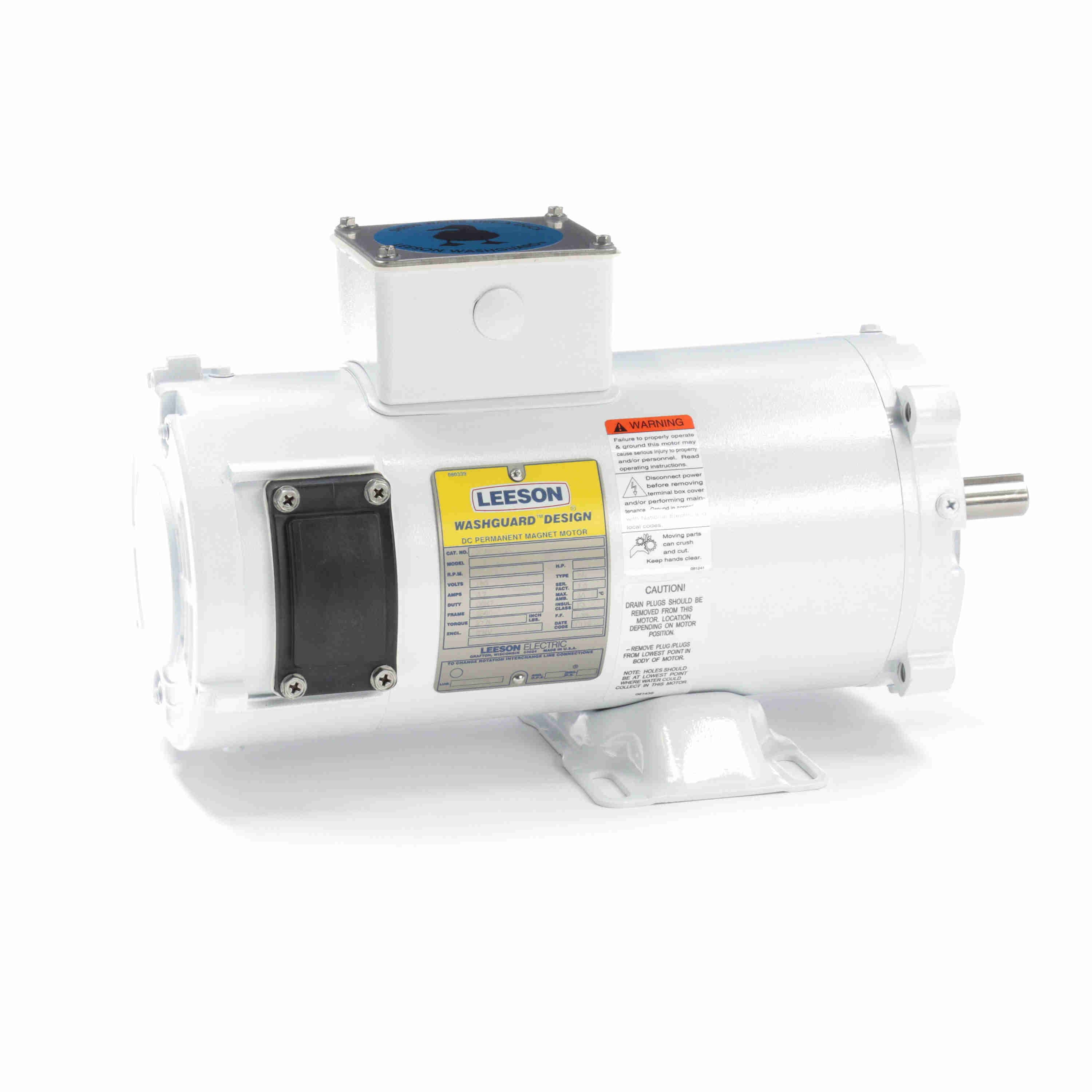 LEESON White Duck™ Washdown Motor, 0.75 HP, 180 V, 1750 RPM, S56C Frame ...