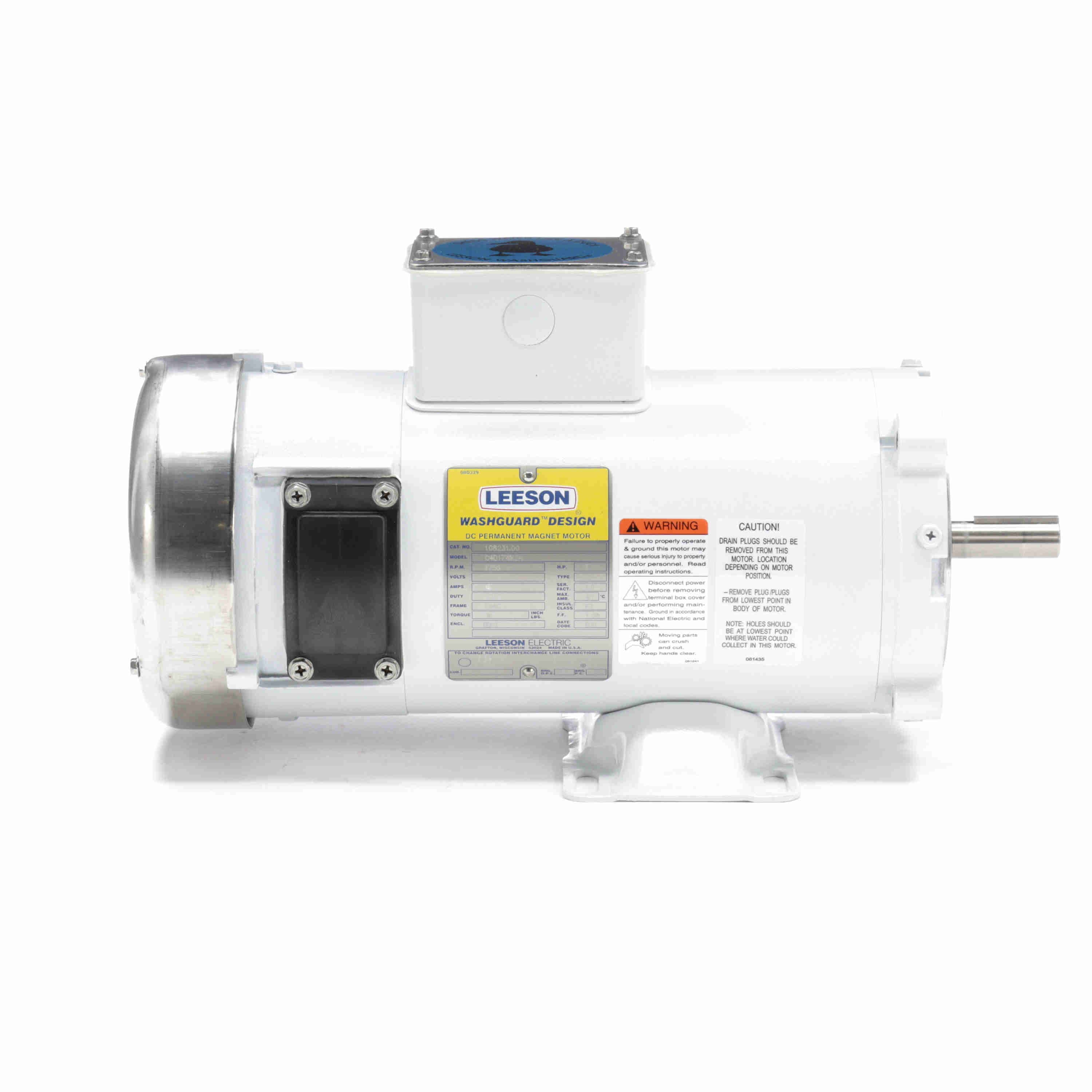 LEESON White Duck™ Washdown Motor, 1 HP, 180 V, 1750 RPM, S56C Frame ...