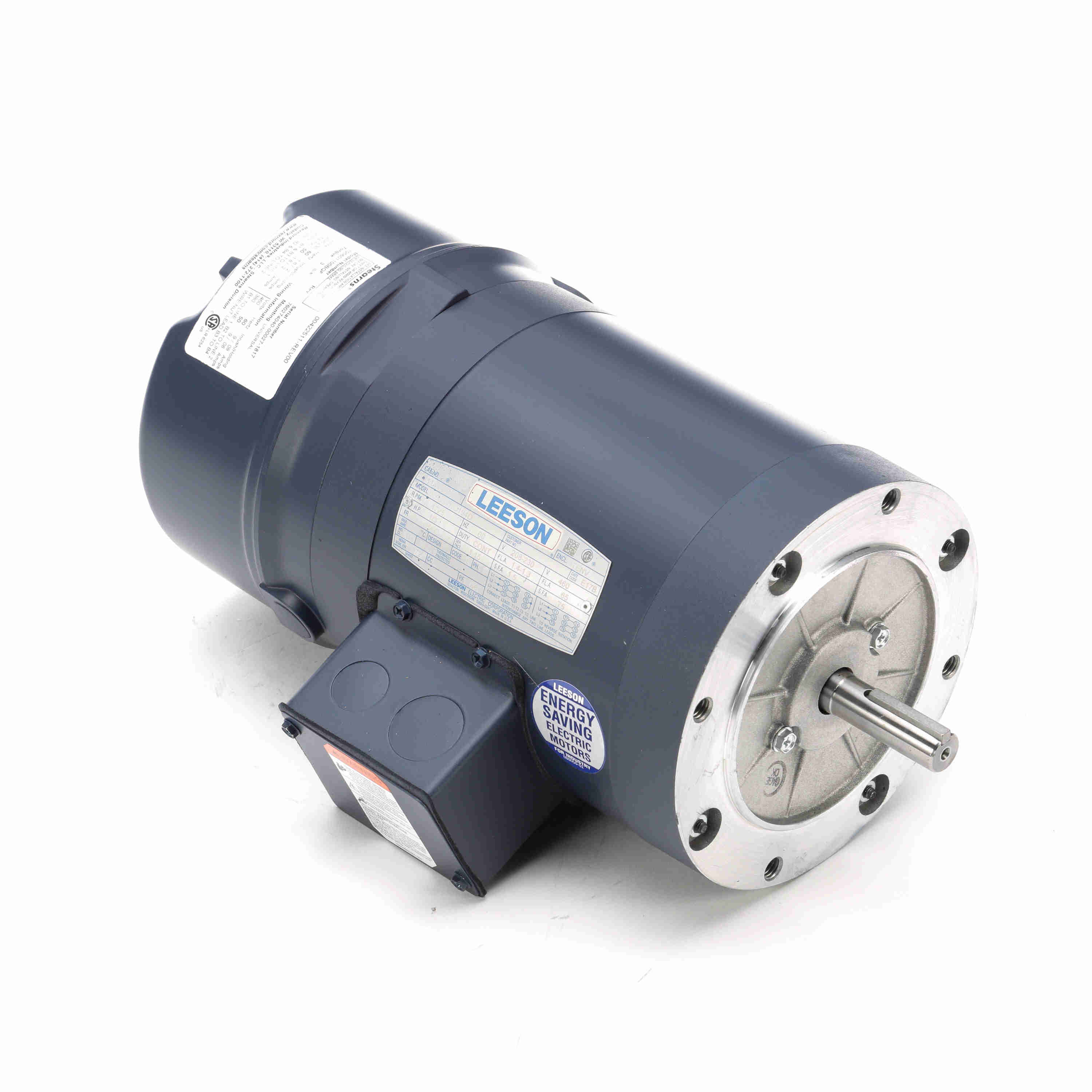 LEESON Brake Motor, 0.33 HP, 3 Ph, 60 Hz, 230/460 V, 1800 RPM, 56C ...
