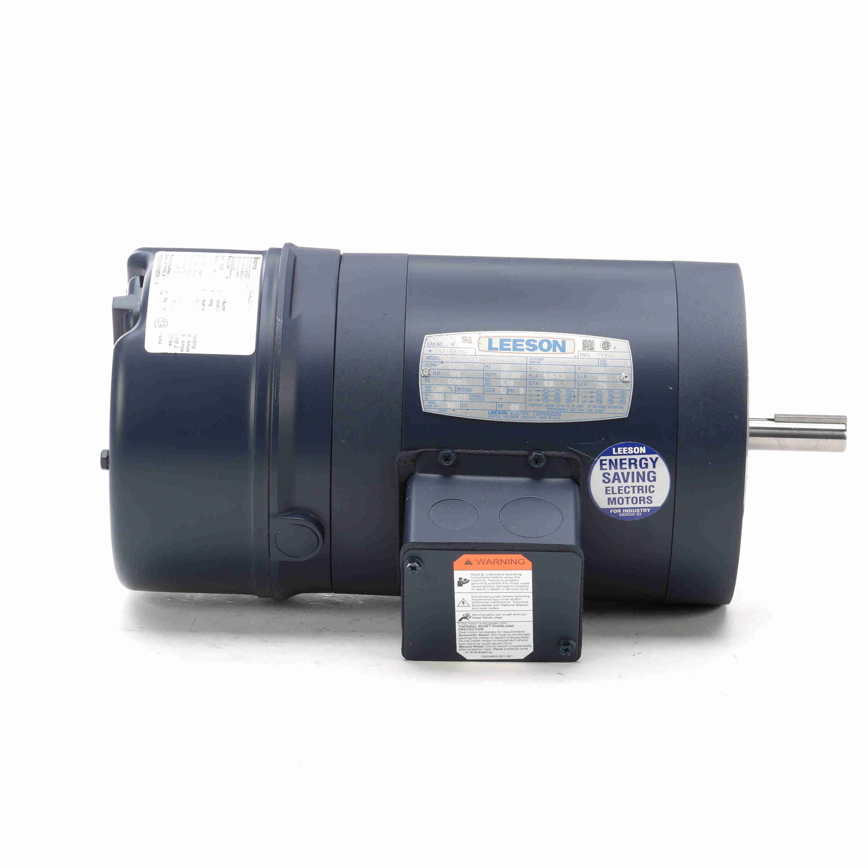 LEESON Brake Motor, 0.33 HP, 3 Ph, 60 Hz, 230/460 V, 1800 RPM, 56C ...
