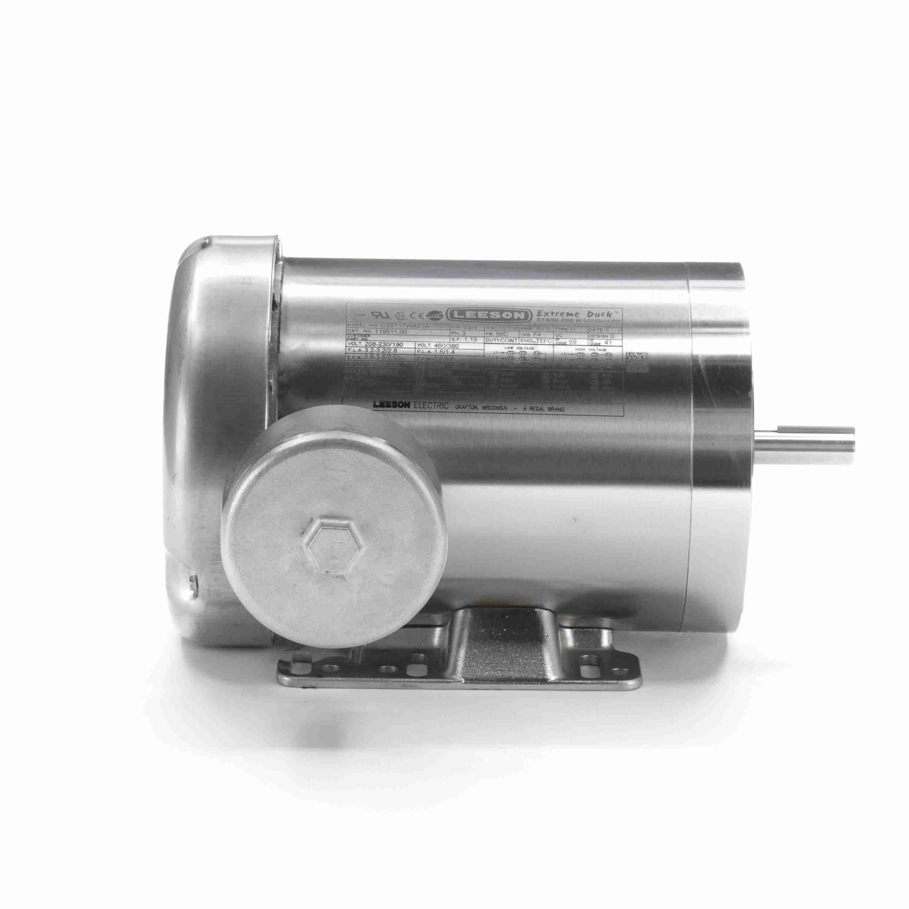 LEESON Extreme Duck® Ultra General Purpose Motor, 1 & 0.75 HP, 3 Ph, 60 ...