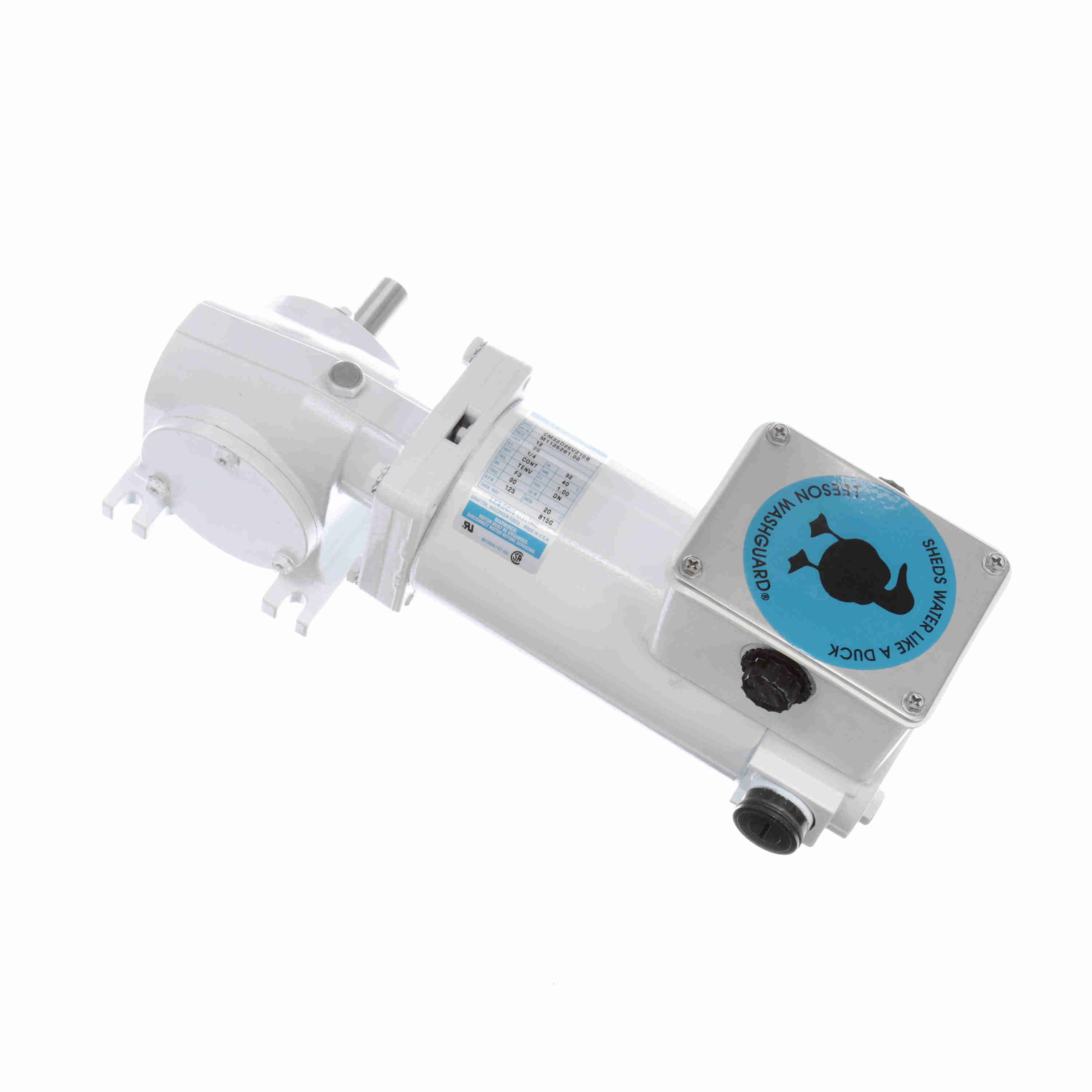 LEESON White Duck™ Right Angle Gearmotor, 0.25 HP, 12 V, 125 RPM, 32 ...