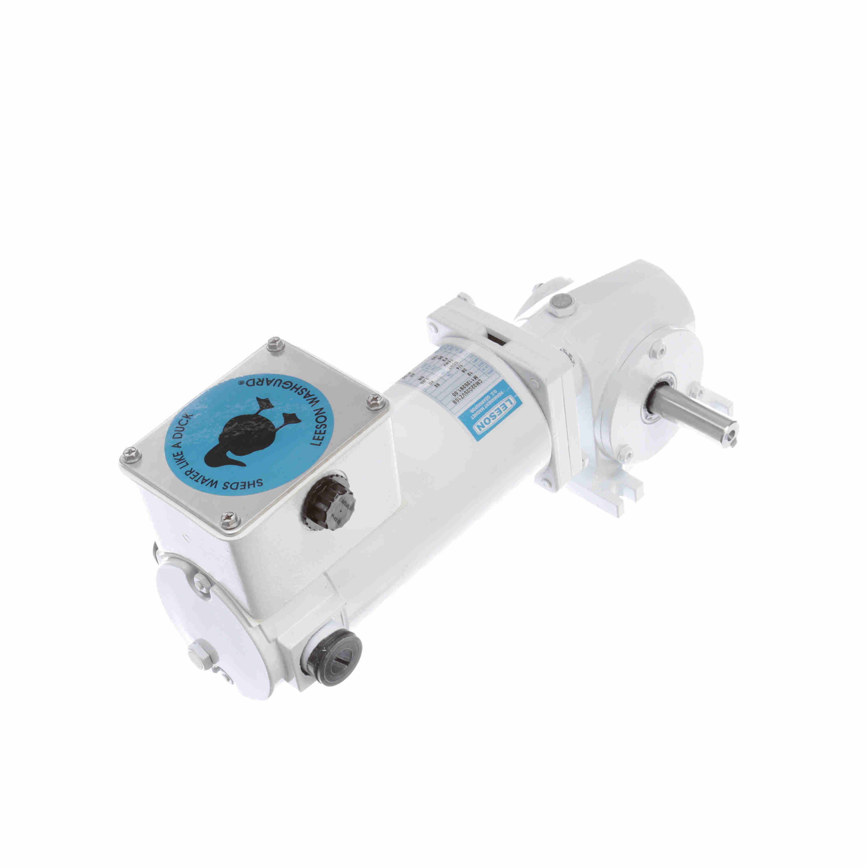 LEESON White Duck™ Right Angle Gearmotor, 0.25 HP, 12 V, 125 RPM, 32 ...