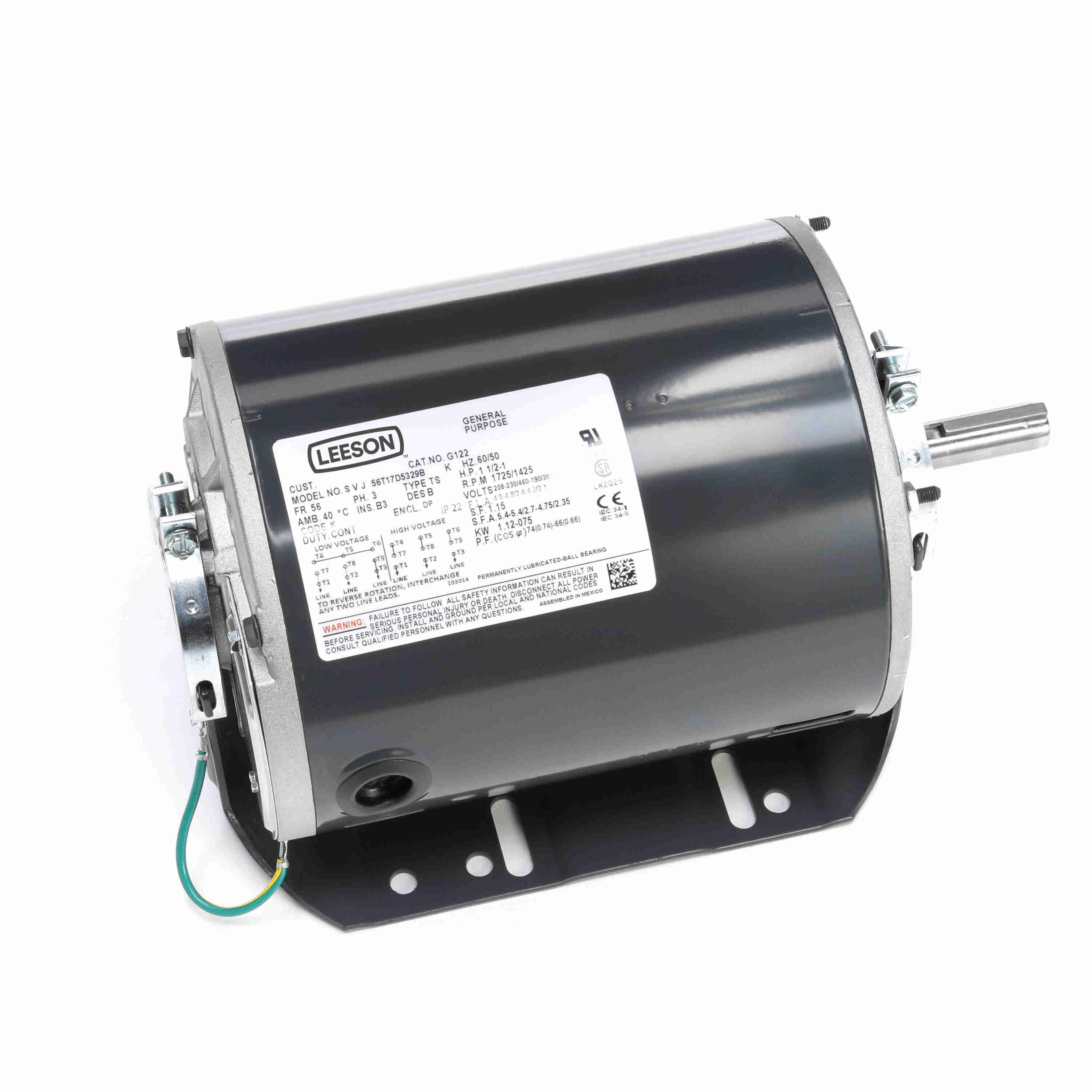 LEESON Fan and Blower Motor, 1.50 & 1 HP, 3 Ph, 60 & 50 Hz, 208-230/460 ...
