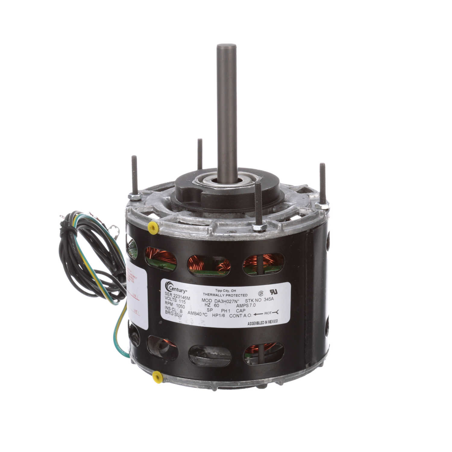 Century Fan and Blower Motor, 1/6 HP, 1 Ph, 60 Hz, 115 V, 1050 RPM, 1 ...
