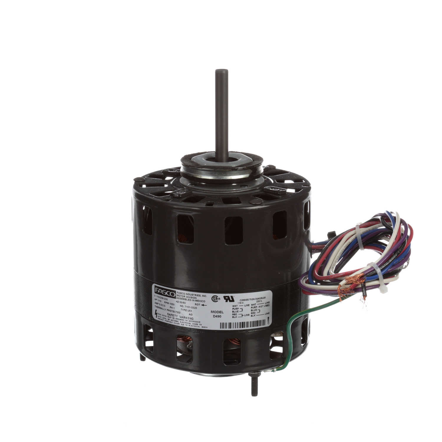 FASCO Refrigeration Motor, 1/10 HP, 1 Ph, 60 Hz, 115/208-230 V, 1050 ...