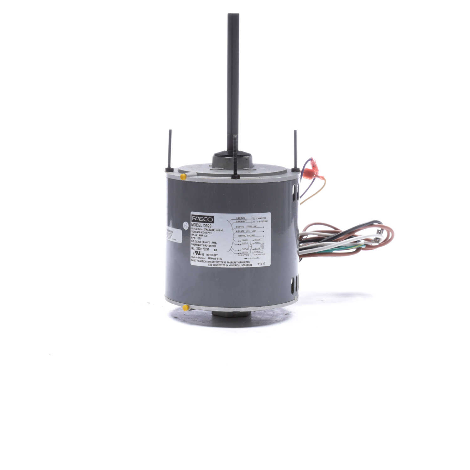 FASCO Condenser Fan Motor, 3/4 HP, 1 Ph, 60 Hz, 208/230 V, 1075 RPM, 1 ...