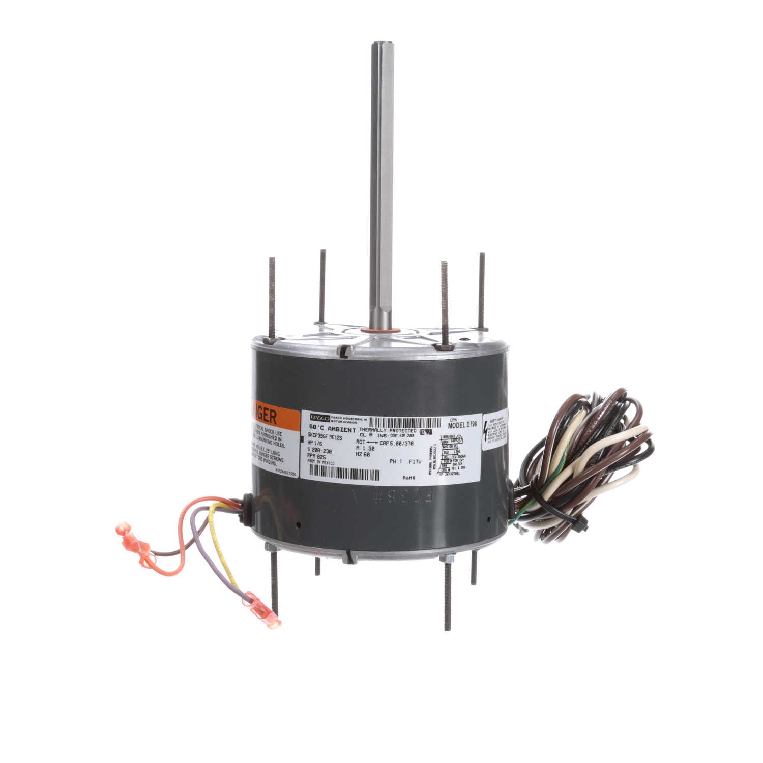 FASCO Condenser Fan Motor, 1/6 HP, 1 Ph, 60 Hz, 208-230 V, 825 RPM, 1 ...