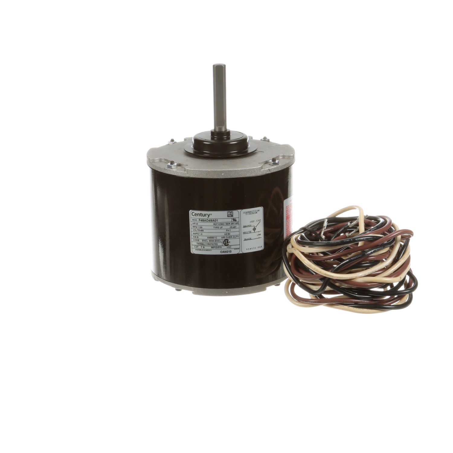 Century OEM Replacement Motor, 1/3 HP, 1 Ph, 60 Hz, 460 V, 1100 RPM, 1 ...