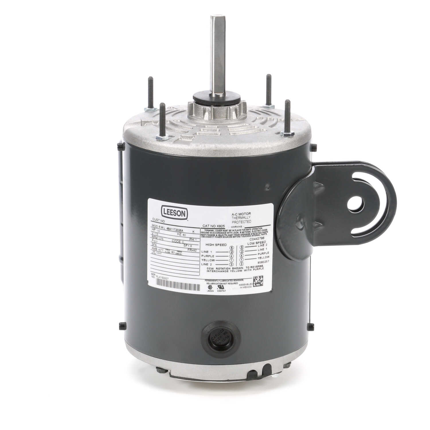 LEESON Pedestal Fan Motor, 0.50 & 0.25 HP, 1 Ph, 60 & 60 Hz, 115 & 115 ...
