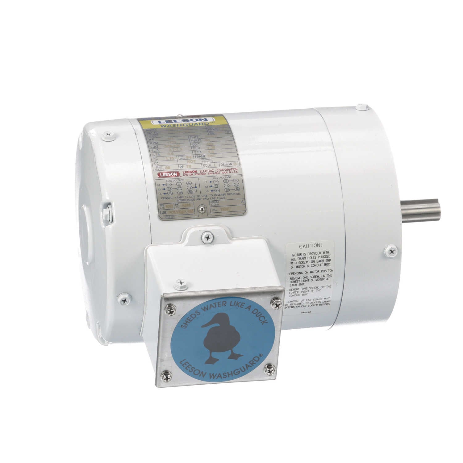LEESON White Duck™ General Purpose Motor, 0.75 HP, 3 Ph, 60 Hz, 230/460 ...